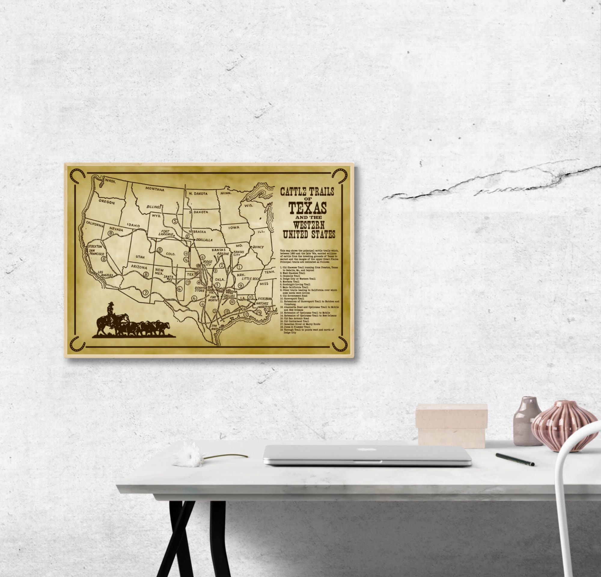 Cattle Trails of Texas Poster / History Wall Art Print Chisholm ...