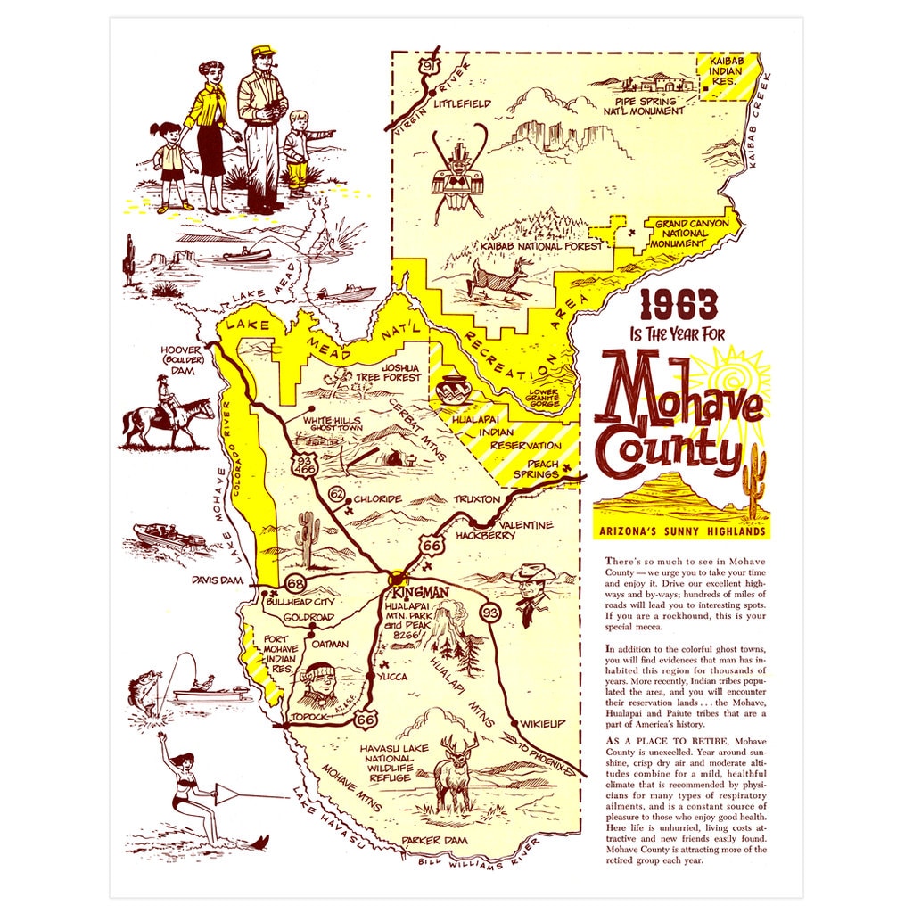Mohave County Arizona 1963 Map Poster Print Retro Wall Art / 11x14 ...