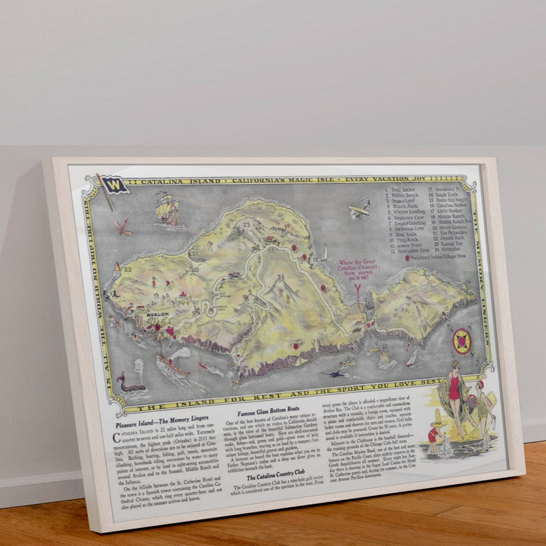 Vintage Catalina Island Map Poster / 1927 California Tourist - Etsy