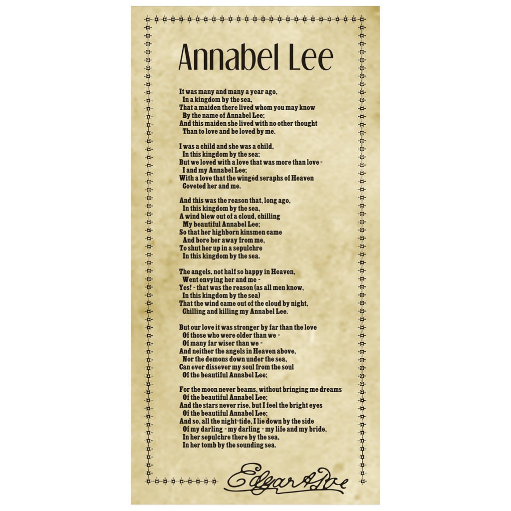 Annabel Lee Edgar Allan Poe / Love and Loss Poem Wall Art - Etsy