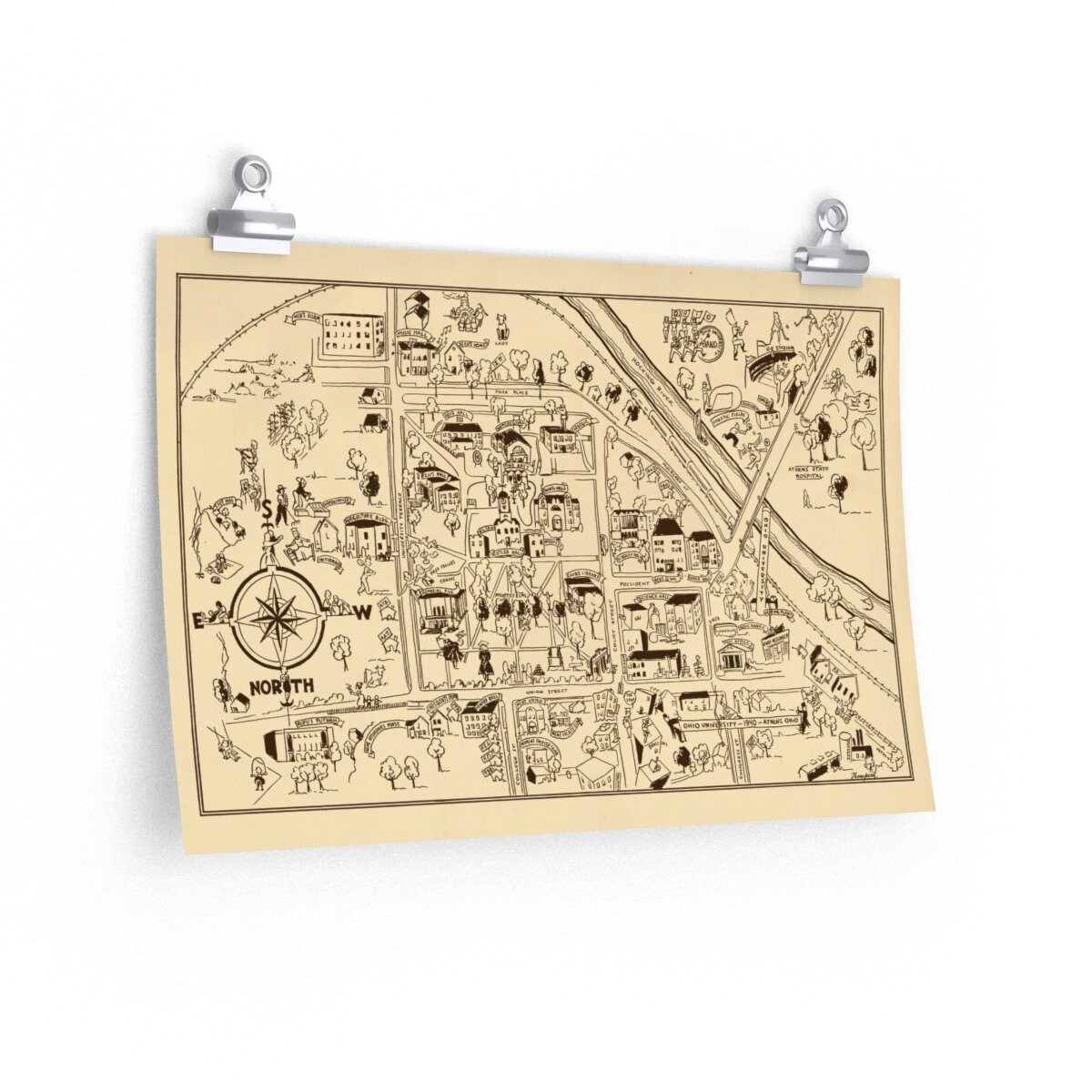 1940 Ohio University Campus Map Print / Cartoon Map Picture - Etsy