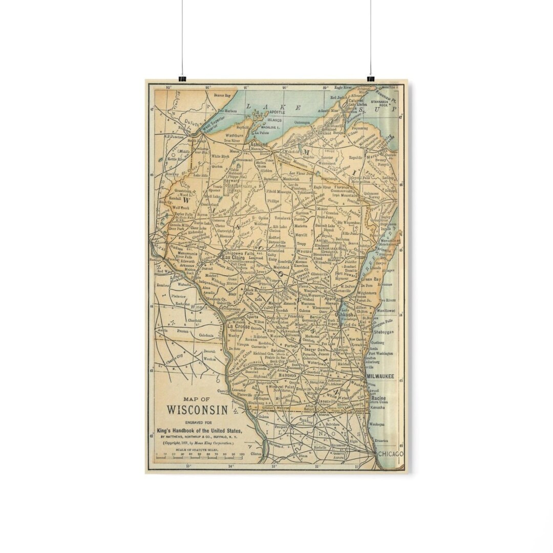 Map of 1891 Wisconsin / New Poster Print Wall Art 12x18 20x30 24x36 ...