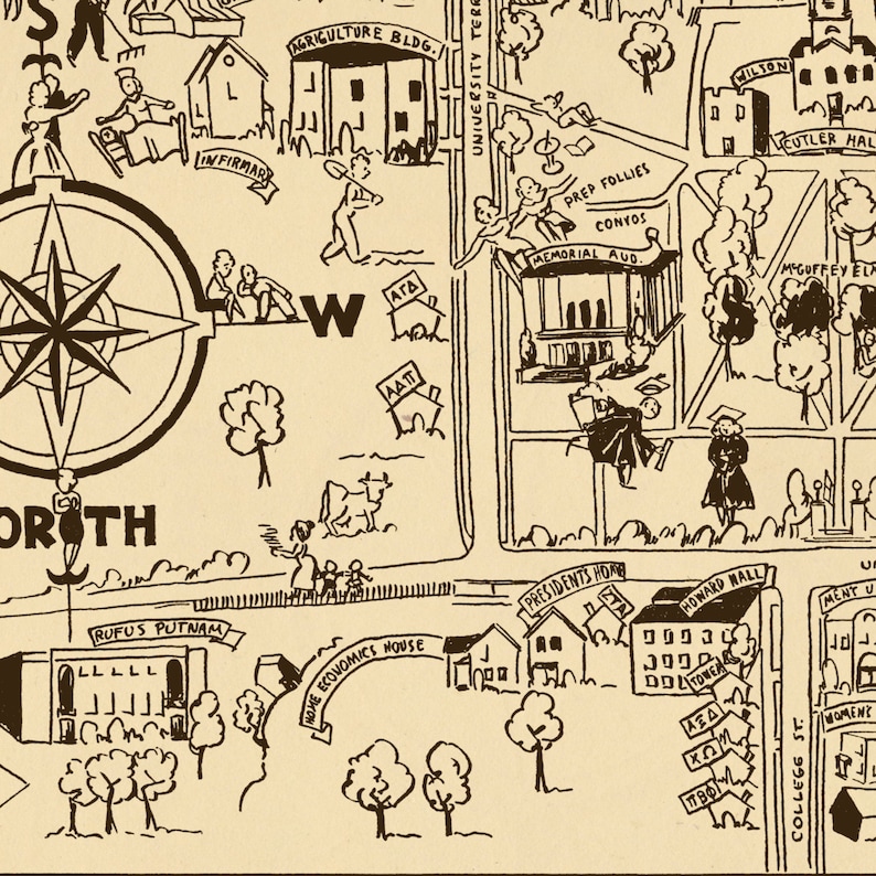 1940 Ohio University Campus Map Print / Cartoon Map Picture - Etsy