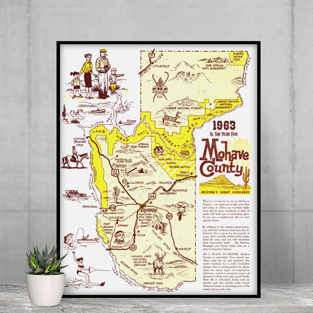 Mohave County Arizona 1963 Map Poster Print Retro Wall Art / 11x14 ...