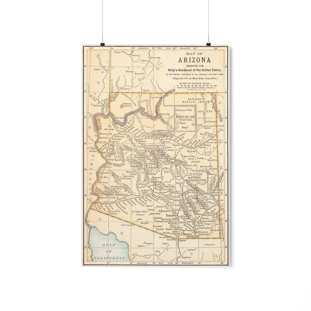 Map of 1891 Arizona Territory / New Poster Print Wall Art 12x18 20x30 ...