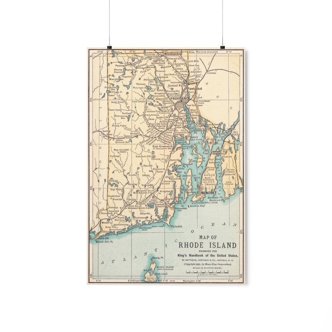 Map of 1891 Rhode Island / New Poster Print Wall Art 12x18 20x30 24x36 ...