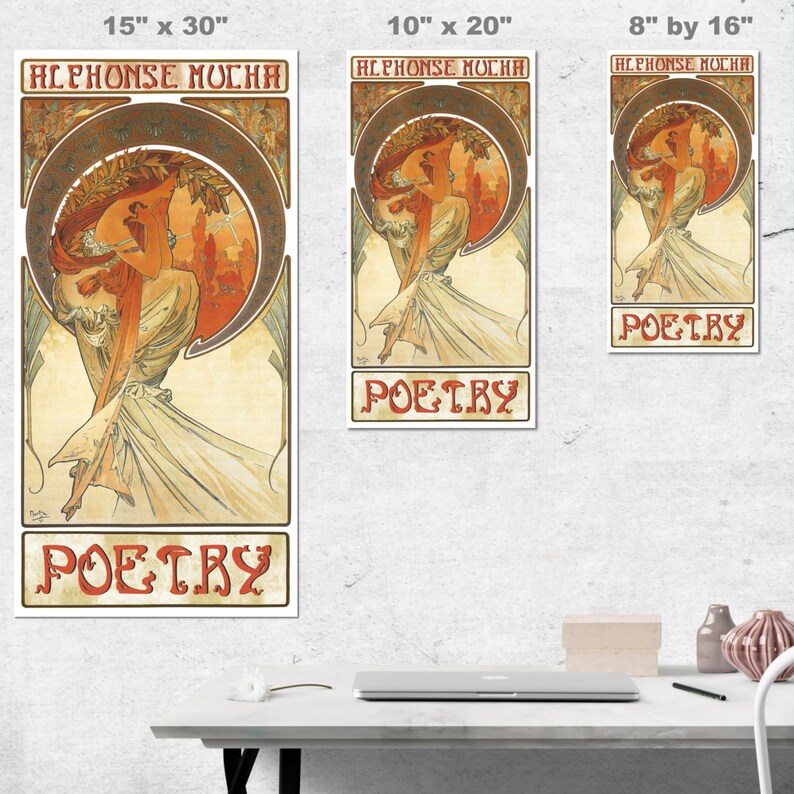 Art Nouveau Poetry Alphonse Mucha Poster / Tall Wall Art Print 8x16 ...
