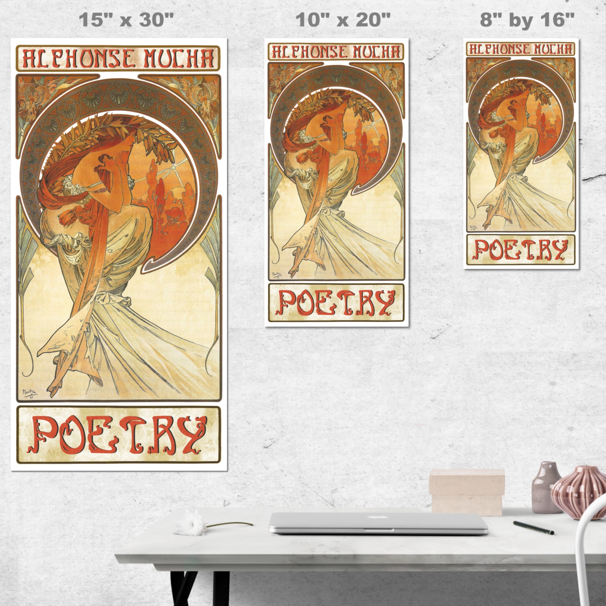 Art Nouveau Poetry Alphonse Mucha Poster / Tall Wall Art Print 8x16 ...