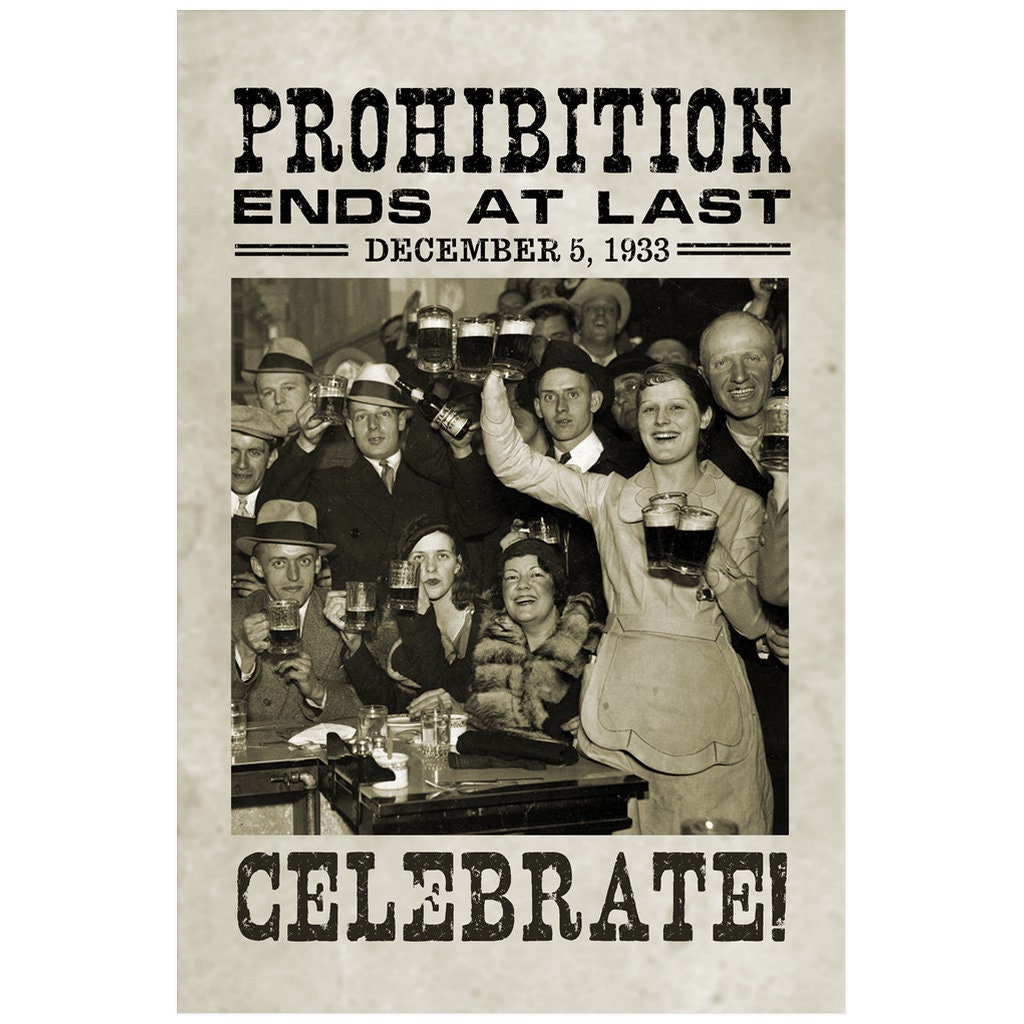 Prohibition Ends Poster / History Wall Art Print Man Cave Game Room ...