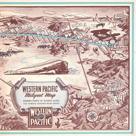 Western Pacific Railroad Map Poster / Feather River Route | Etsy
