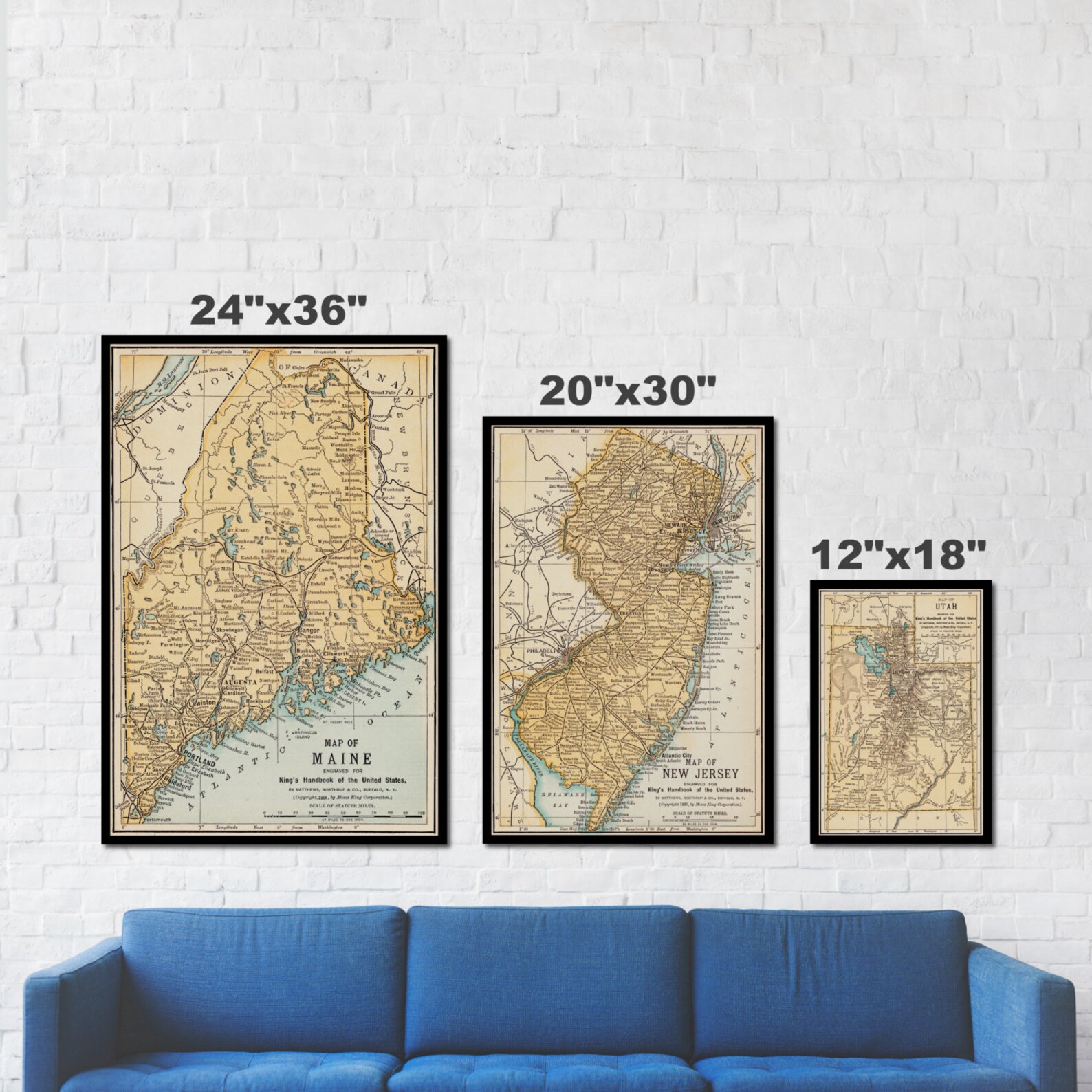 Map of 1891 New Jersey / New Poster Print Wall Art 12x18 20x30 24x36 ...