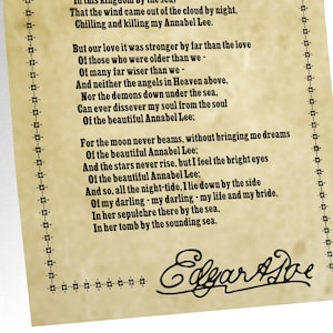 Annabel Lee Edgar Allan Poe / Love and Loss Poem Wall Art Print Poster ...
