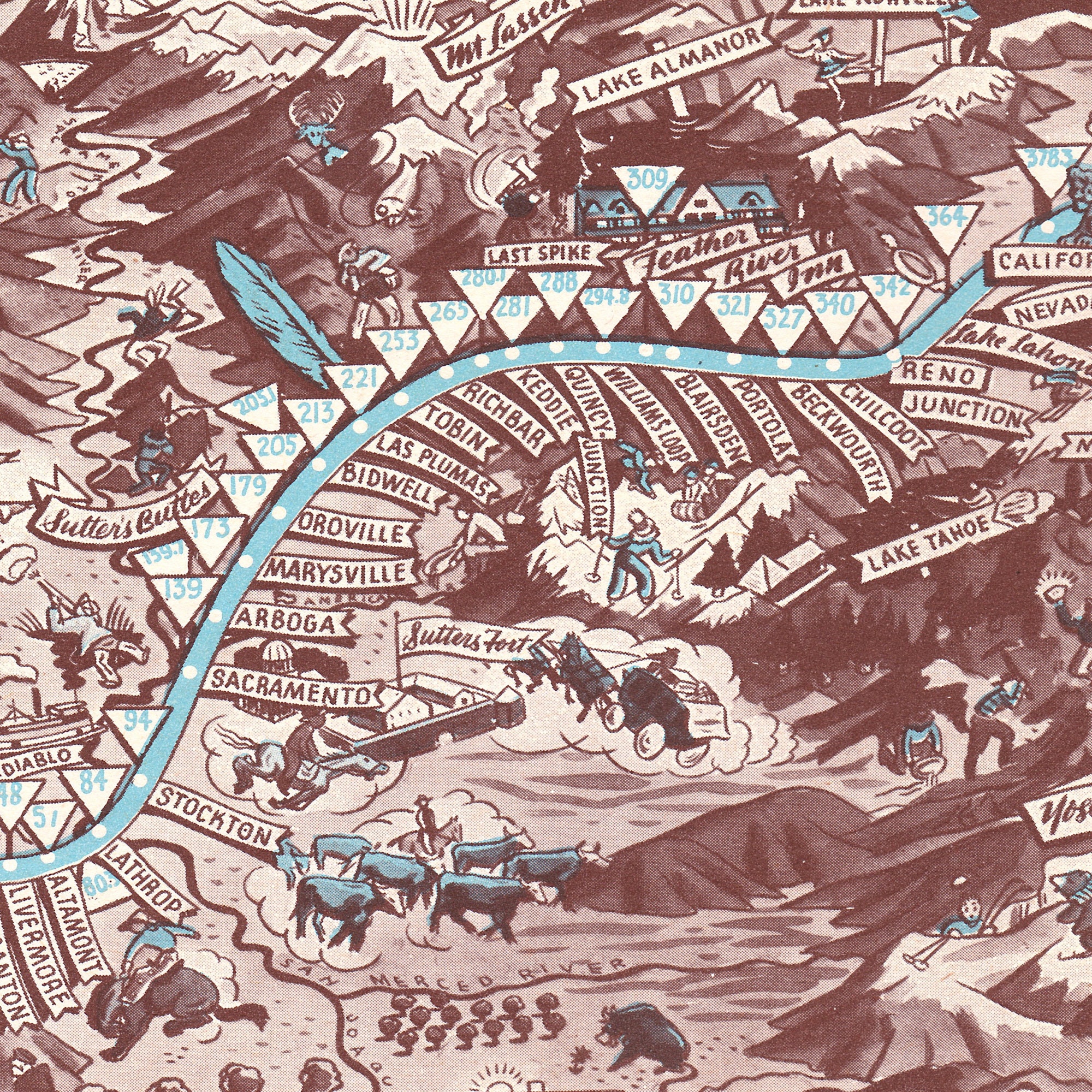 Western Pacific Railroad Map Poster / Feather River Route Milepost San ...