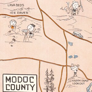 1928 Modoc County Cartoon Map - California Topographic Print Poster ...
