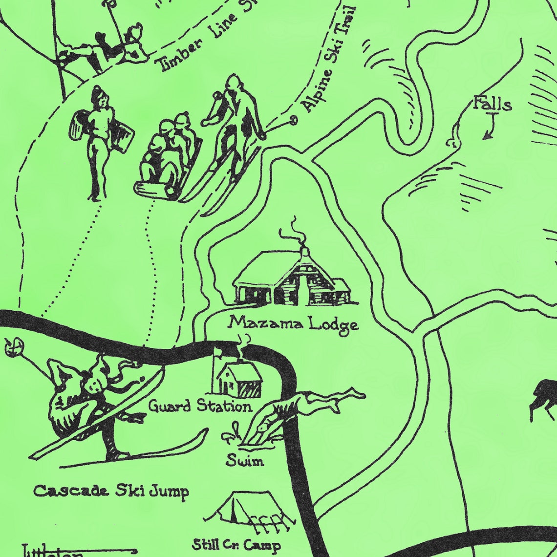 Mt Hood Timberline Lodge 1937 Map Poster Print Retro Wall Art | Etsy