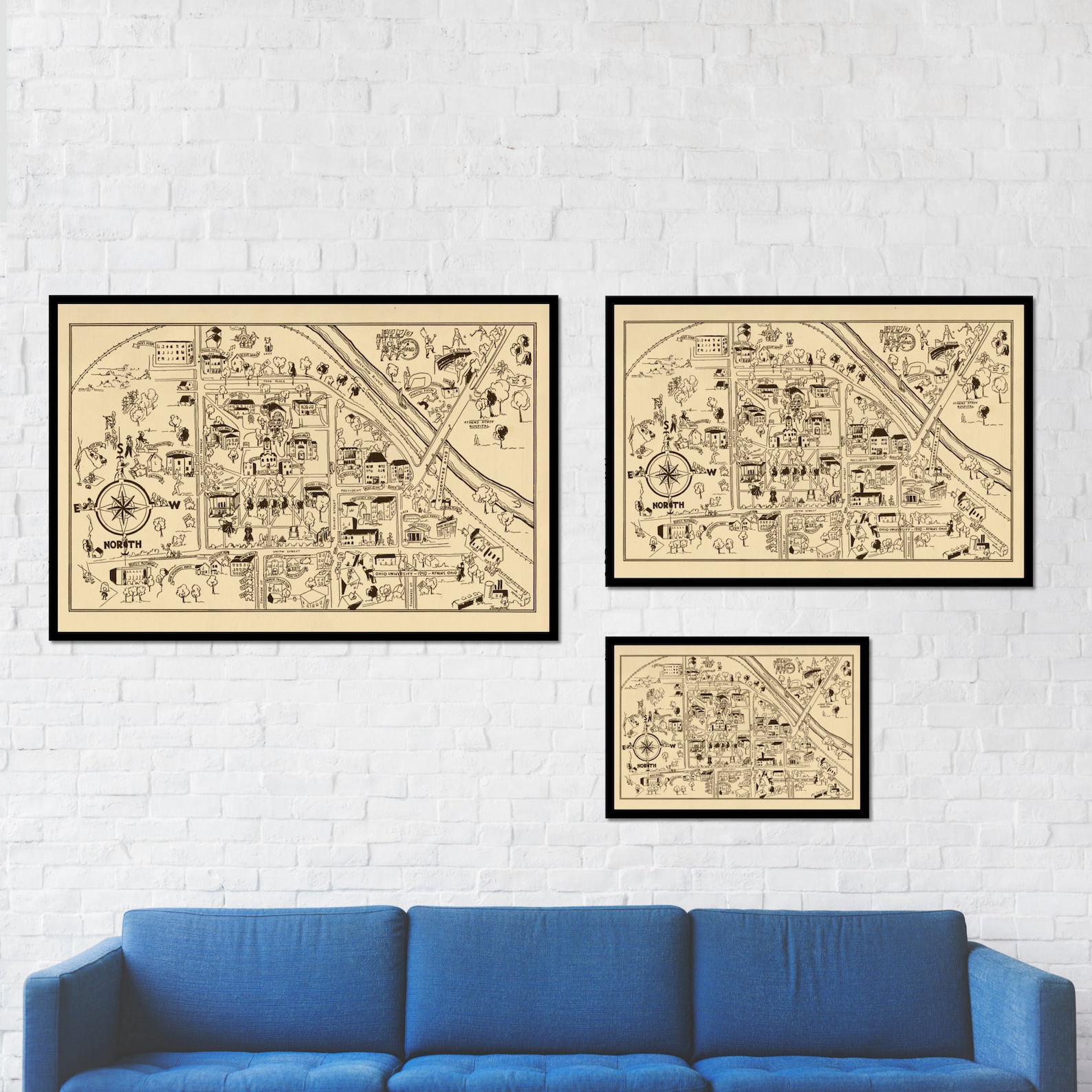 1940 Ohio University Campus Map Print / Cartoon Map Picture Map 18x12 ...