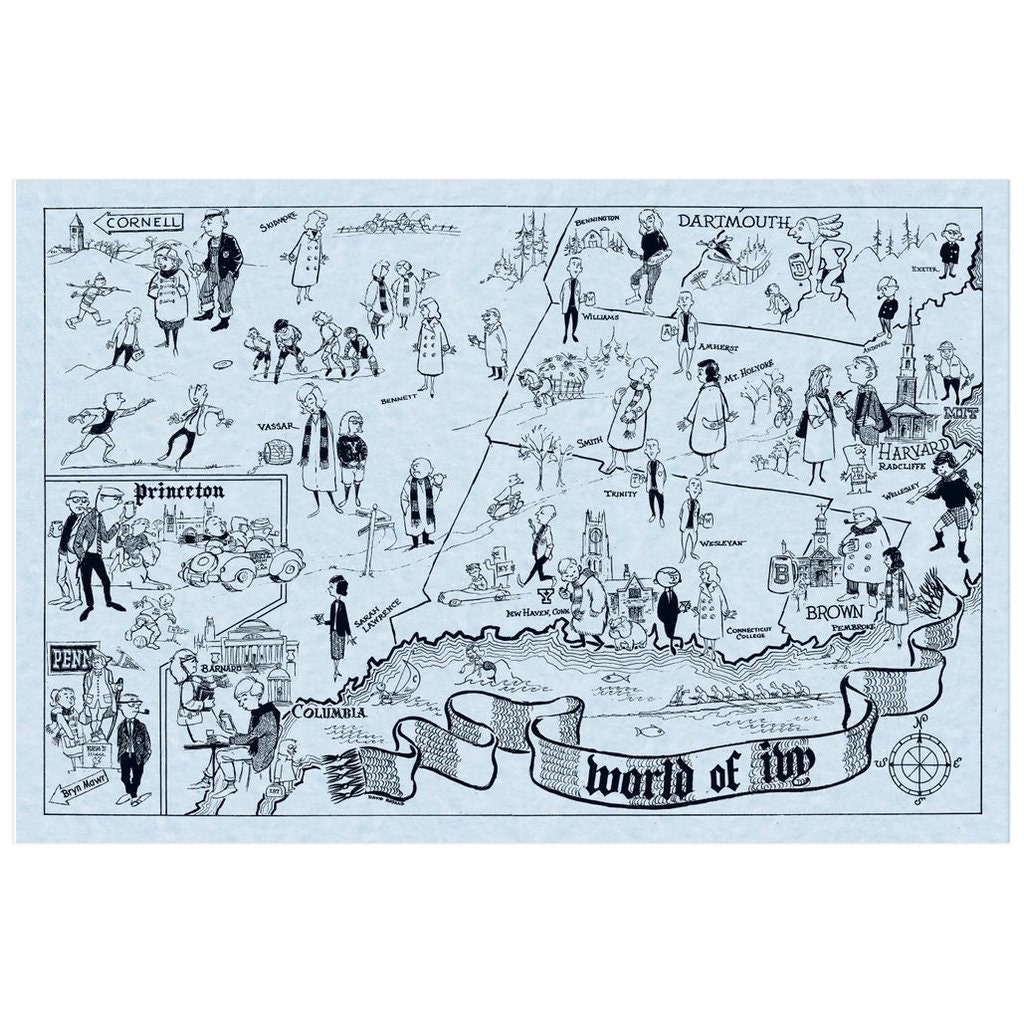 1958 Ivy League Pictorial Map / New Cartoon Map Ivy League - Etsy