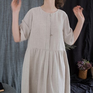 Linen Dress Women Dress Long Sleeve Loose Fitting Dresses - Etsy