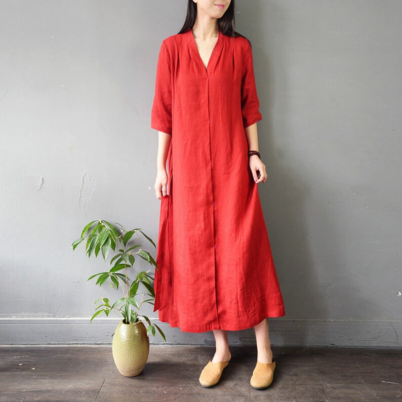 Women Linen Dress Loose Fitting Dresses Women Maxi Dress Long Etsy