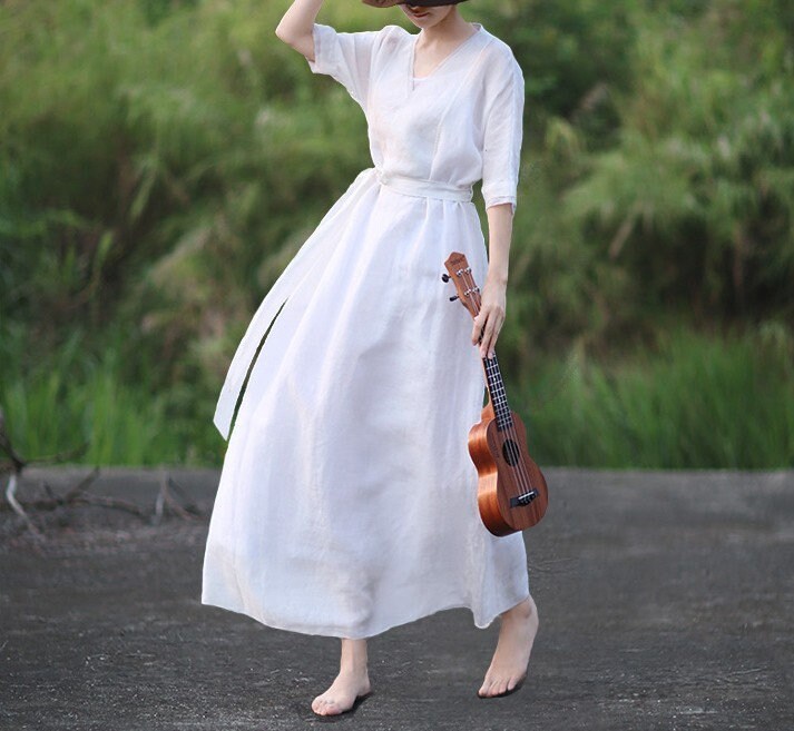 White Women Dresses Ramie Dress Summer Dress - Etsy