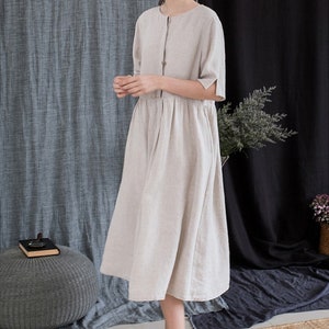 Linen Dress Women Dress Long Sleeve Loose Fitting Dresses - Etsy