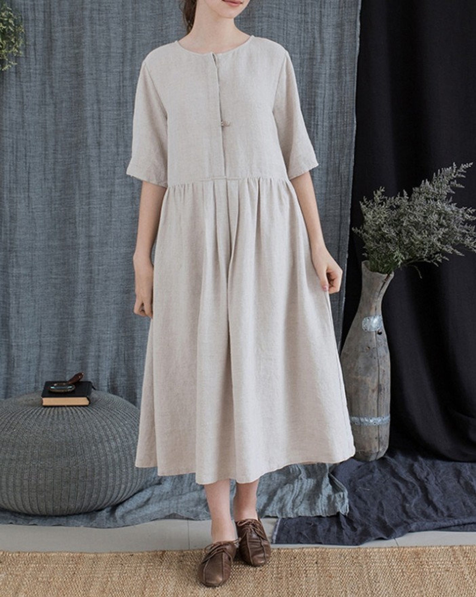 Linen Dress Women Dress Long Sleeve Loose Fitting Dresses | Etsy