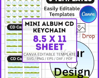 Mini Album CD Keychain Template Canva Editable | CD Case Front & Back ...