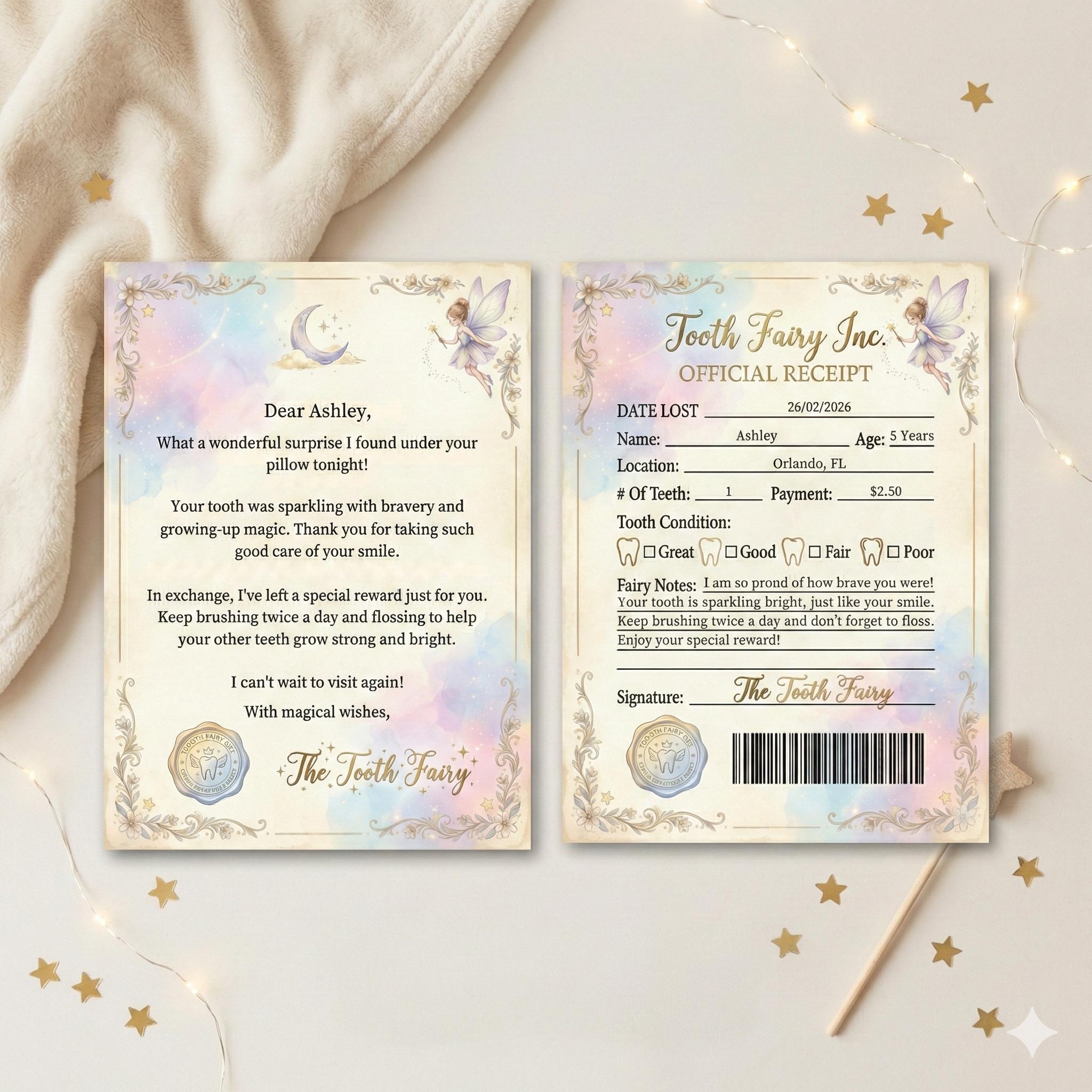Tooth Fairy Letter and Receipt | Printable Kit | Editable Canva ...