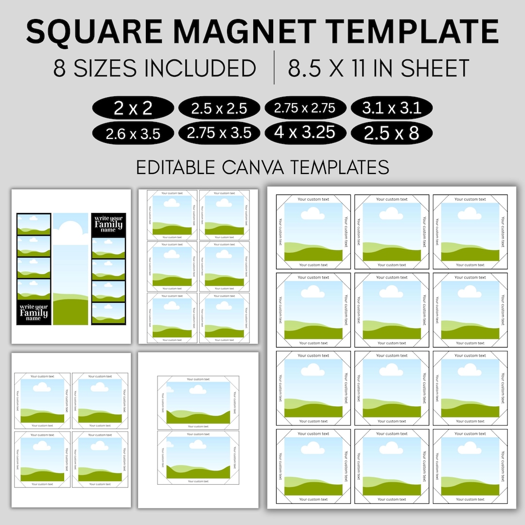 Square Magnet Template Bundle 8 Sizes Photo Collage Fridge DIY Editable ...