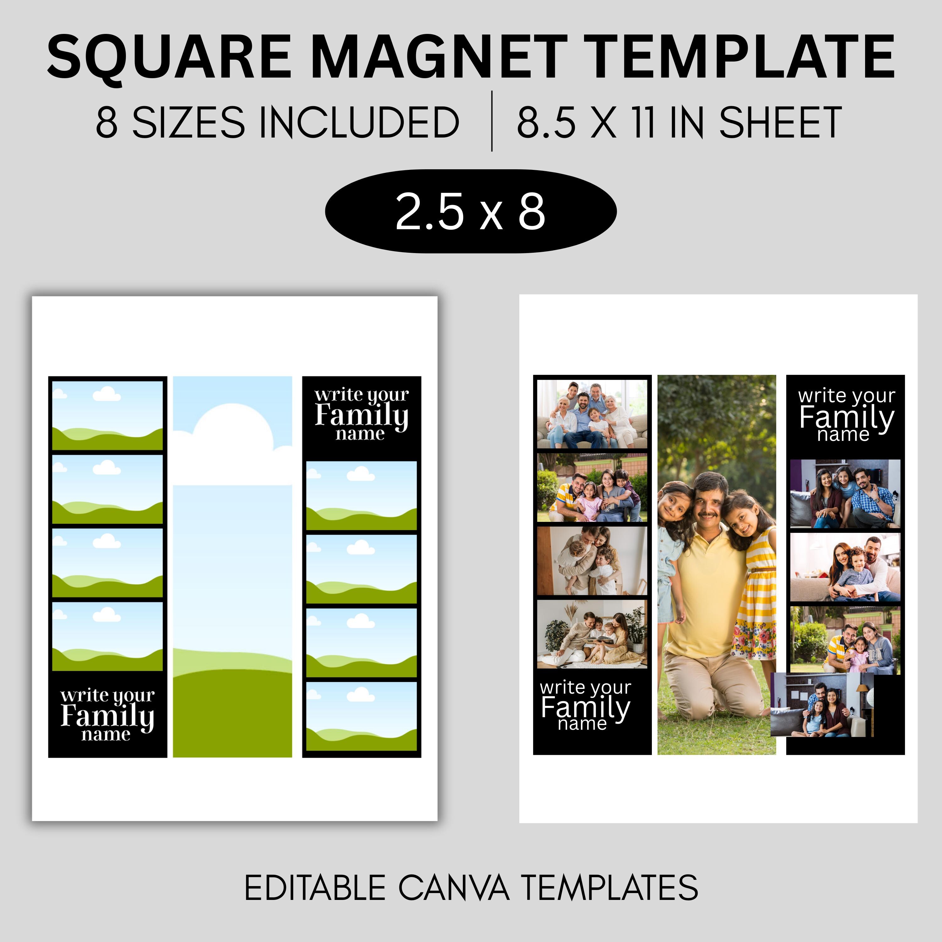 Square Magnet Template Bundle 8 Sizes Photo Collage Fridge DIY Editable ...