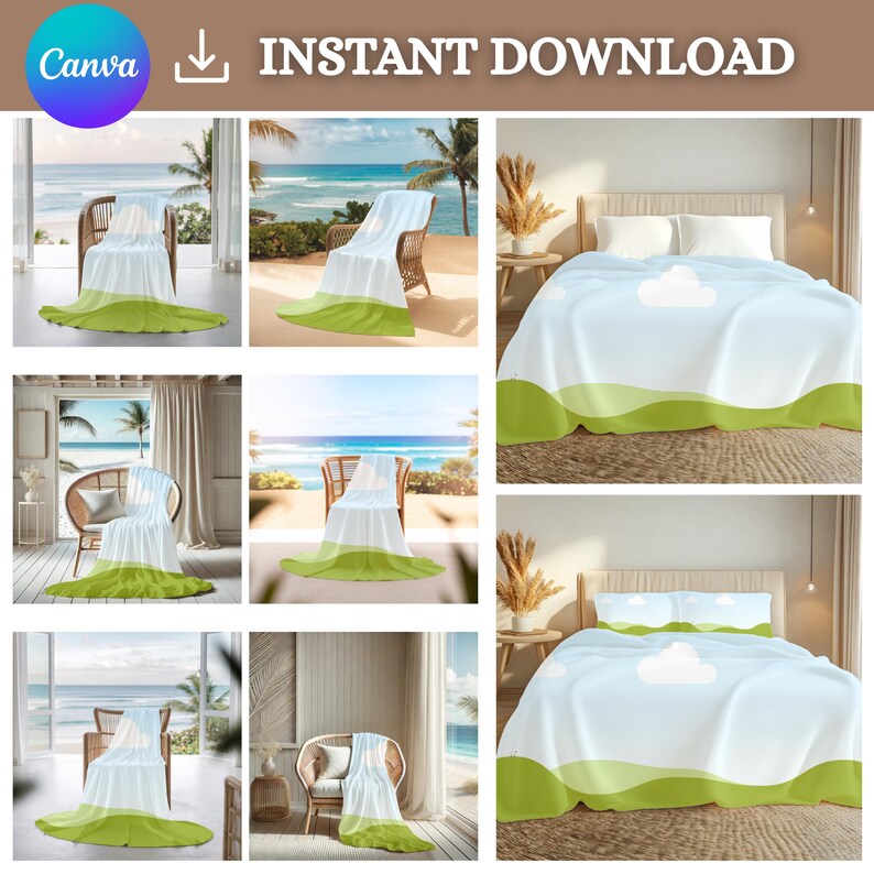 Blanket Mockup Bundle Canva Drag and Drop Template for Printify POD - Etsy