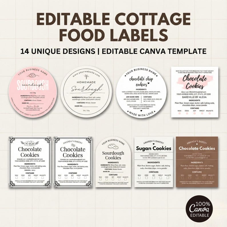 Editable Cottage Food Label Canva Template Bakery Ingredient Sticker ...