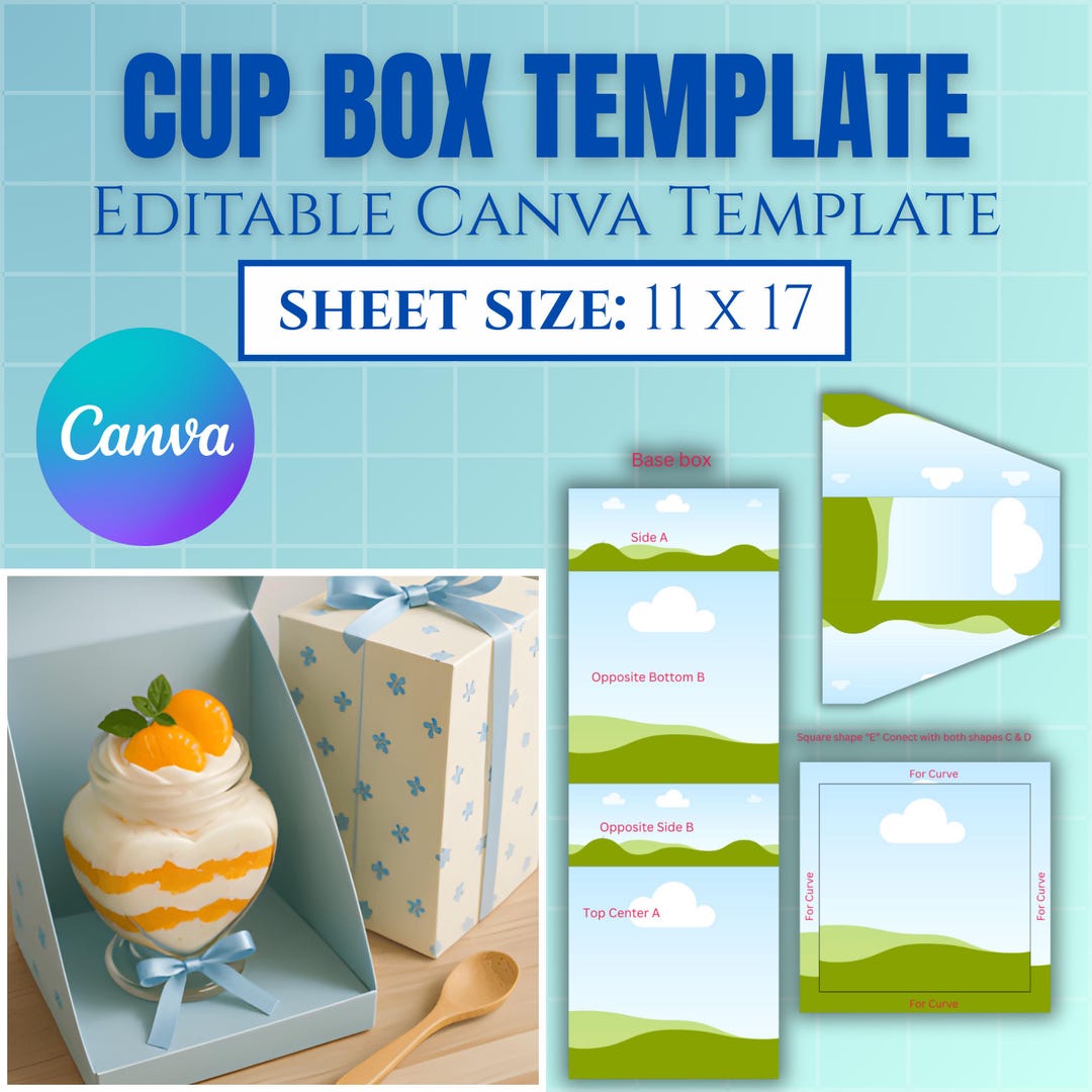 Cup Box Template Editable Canva Printable Dessert Holder Gift Packaging ...
