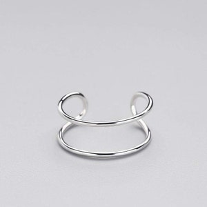 925 Sterling Silver Double Loop Ring, Modern Ring, Mothers Day Ring, Silver Ring, Crescent Ring ...