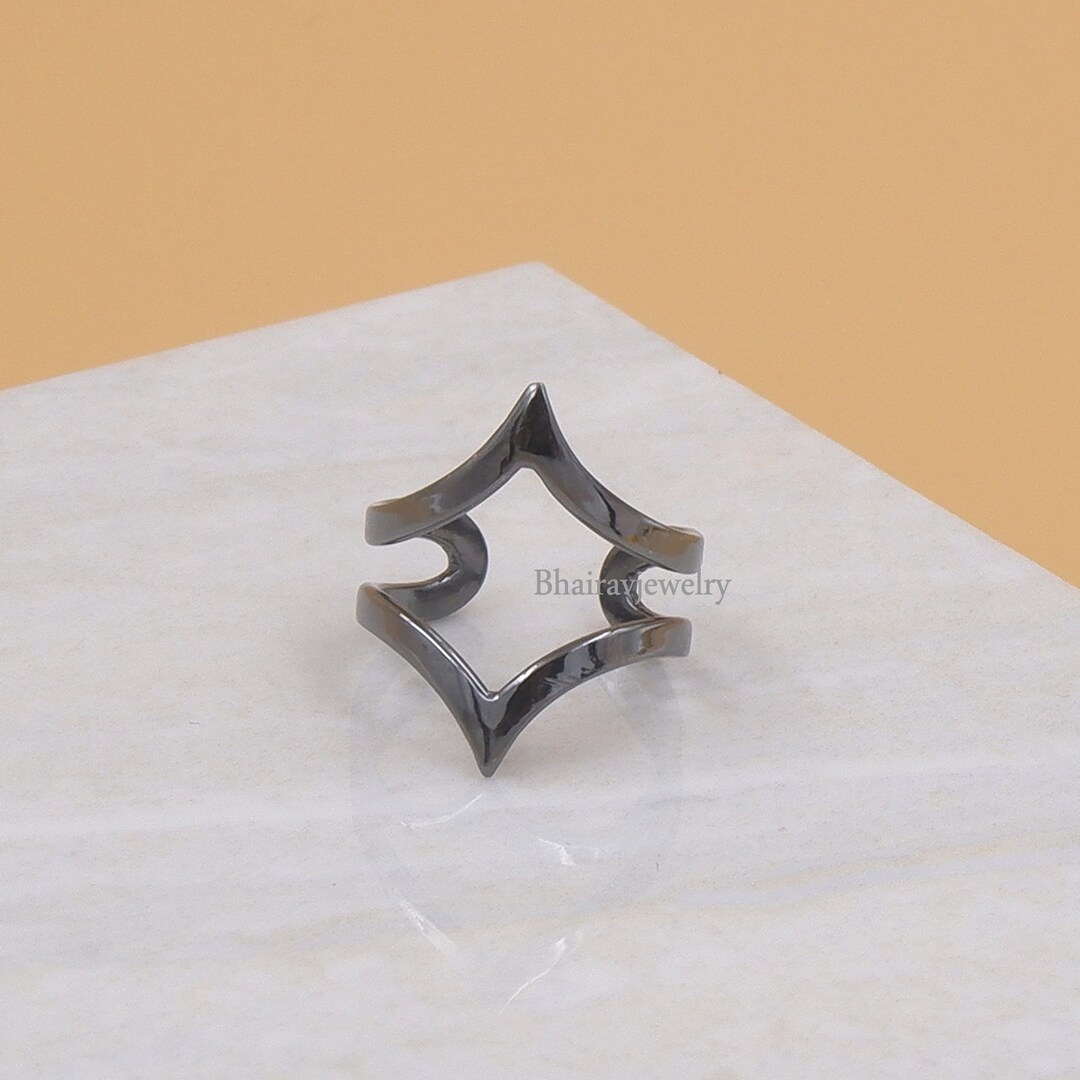 Chevron Splint Ring, 925 Sterling Silver Black Rhodium Ring, Handmade ...