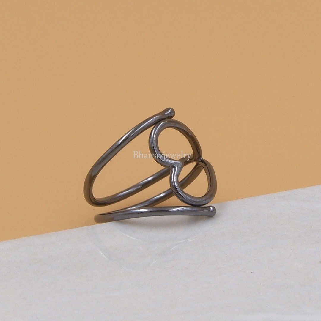 Heart Trigger Finger Ring Splint, 925 Sterling Silver Black Rhodium ...