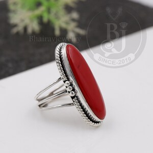 Handmade Sterling Silver Red Coral Ring: Long Oval Boho Jewelry - Etsy
