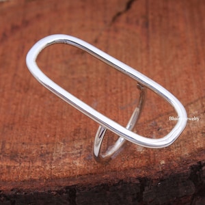 Long Rectangle Ring, 925 Sterling Silver Rectangle Ring, Square Ring ...