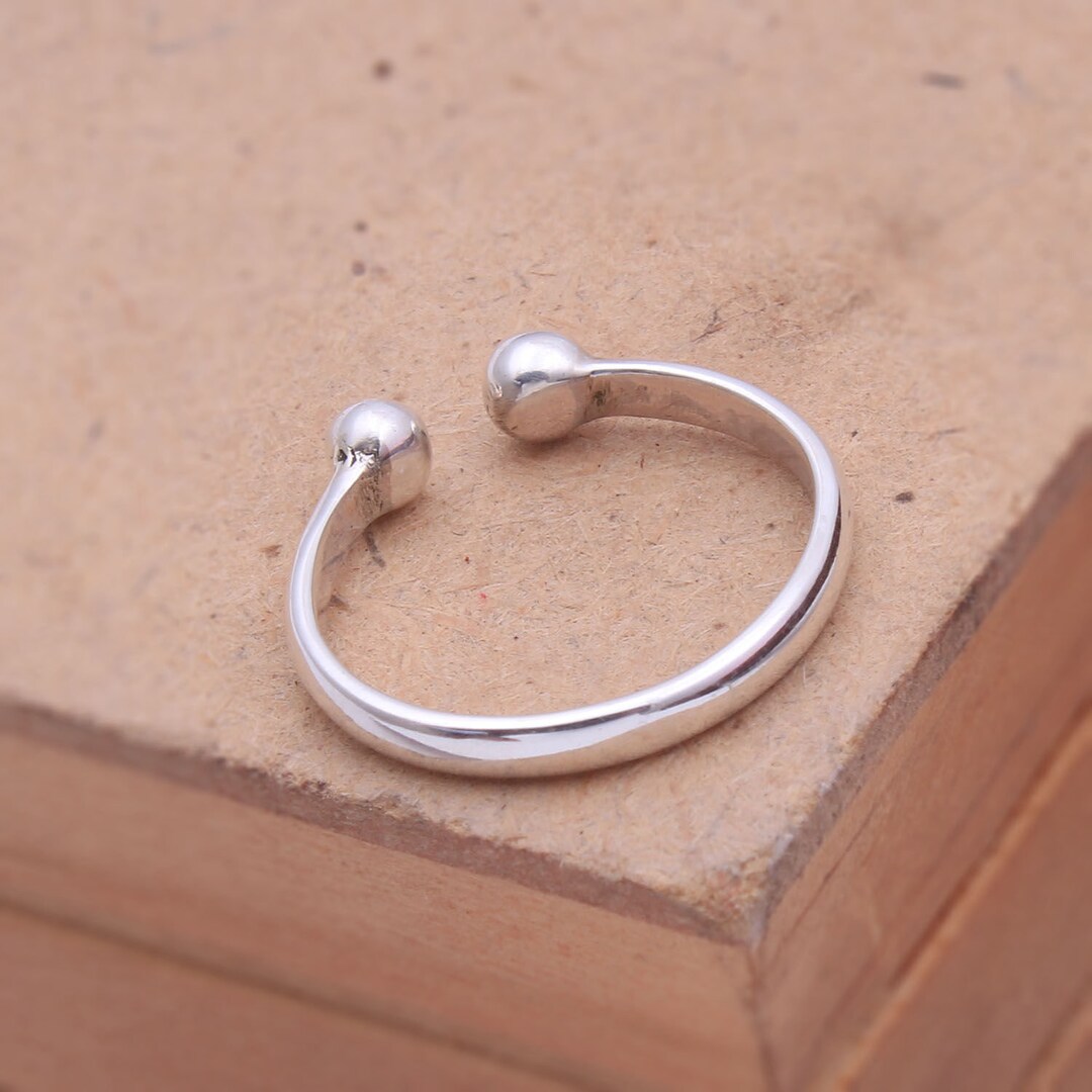 Silver Ball Ring, 925 Sterling Silver Geometric Ball Ring, Adjustable ...