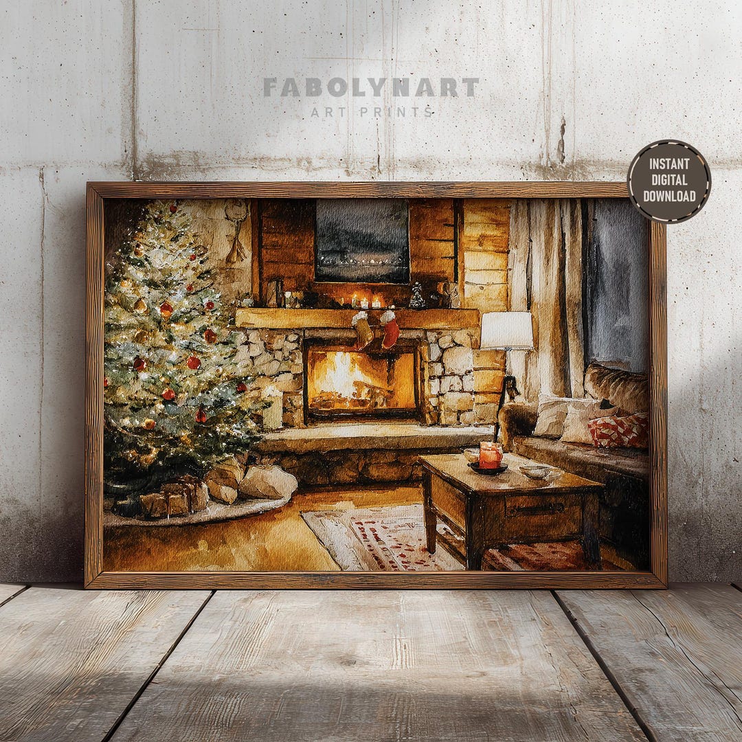 Printable Vintage Cozy Christmas Room Print, Xmas Wall Art, Rustic ...