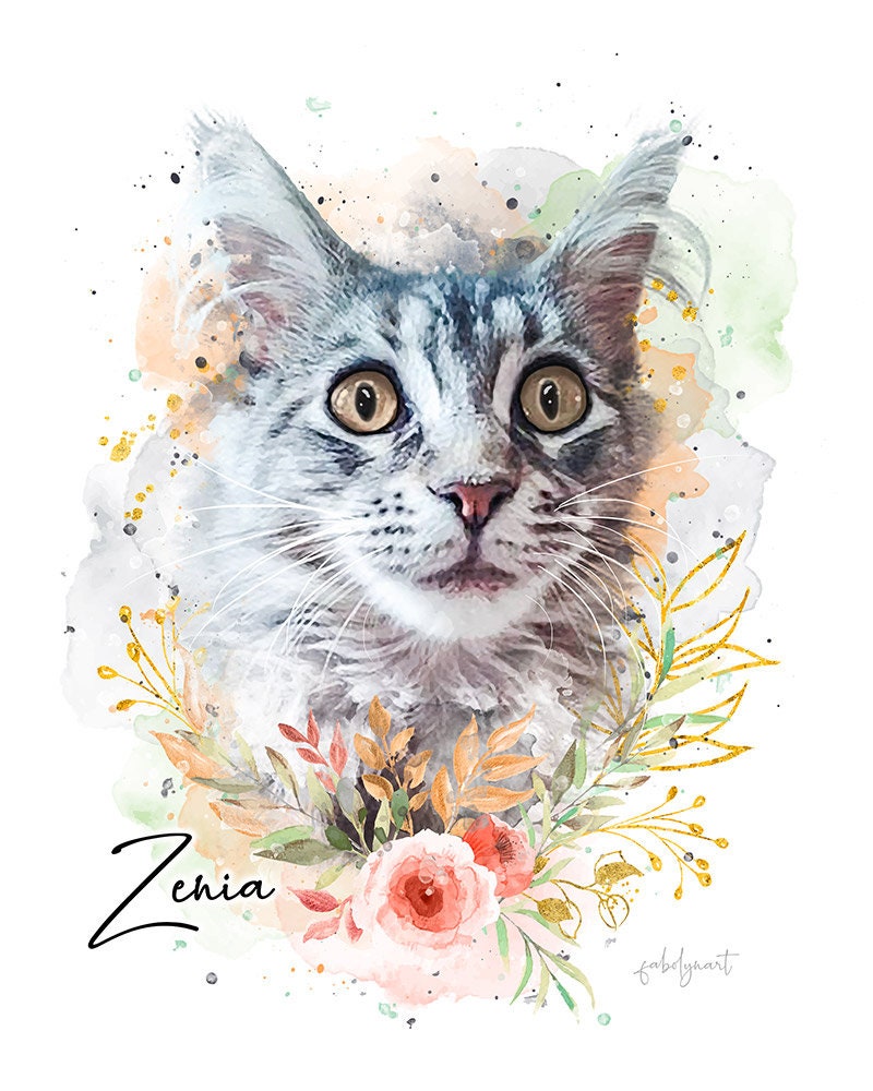 Digital Cat Portrait Watercolor Custom Cat Portrait from | Etsy