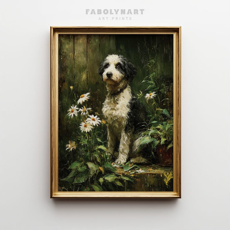 Printable Doodle Dog Wall Art Print, Moody Sheepadoodle Painting Decor ...