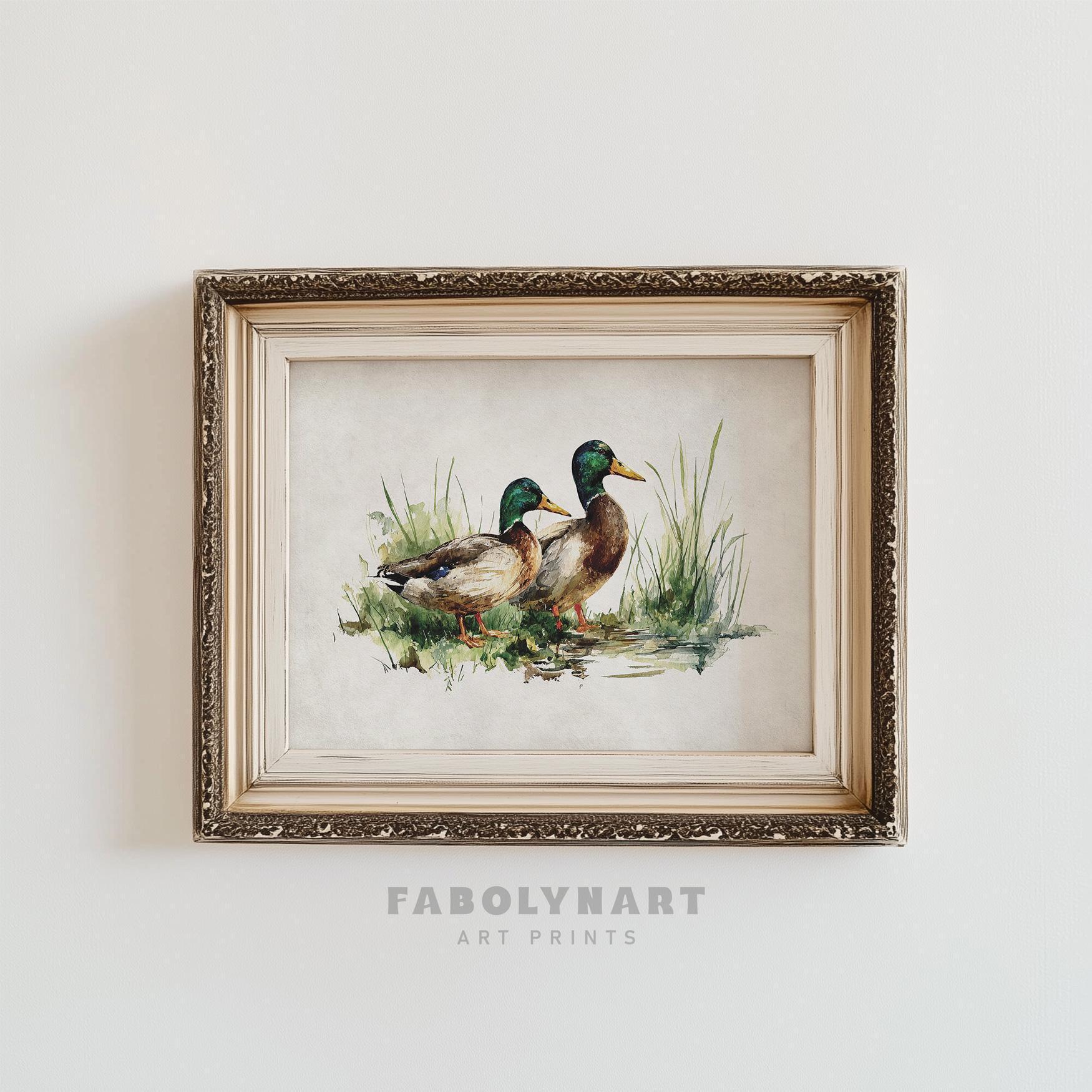 Printable Rustic Two Mallard Ducks Wall Art Print, Vintage Hunting ...