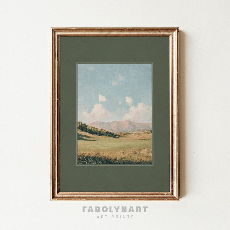 Vintage Golf Course Wall Art Print, Classic Golf Field Painting, Sage ...
