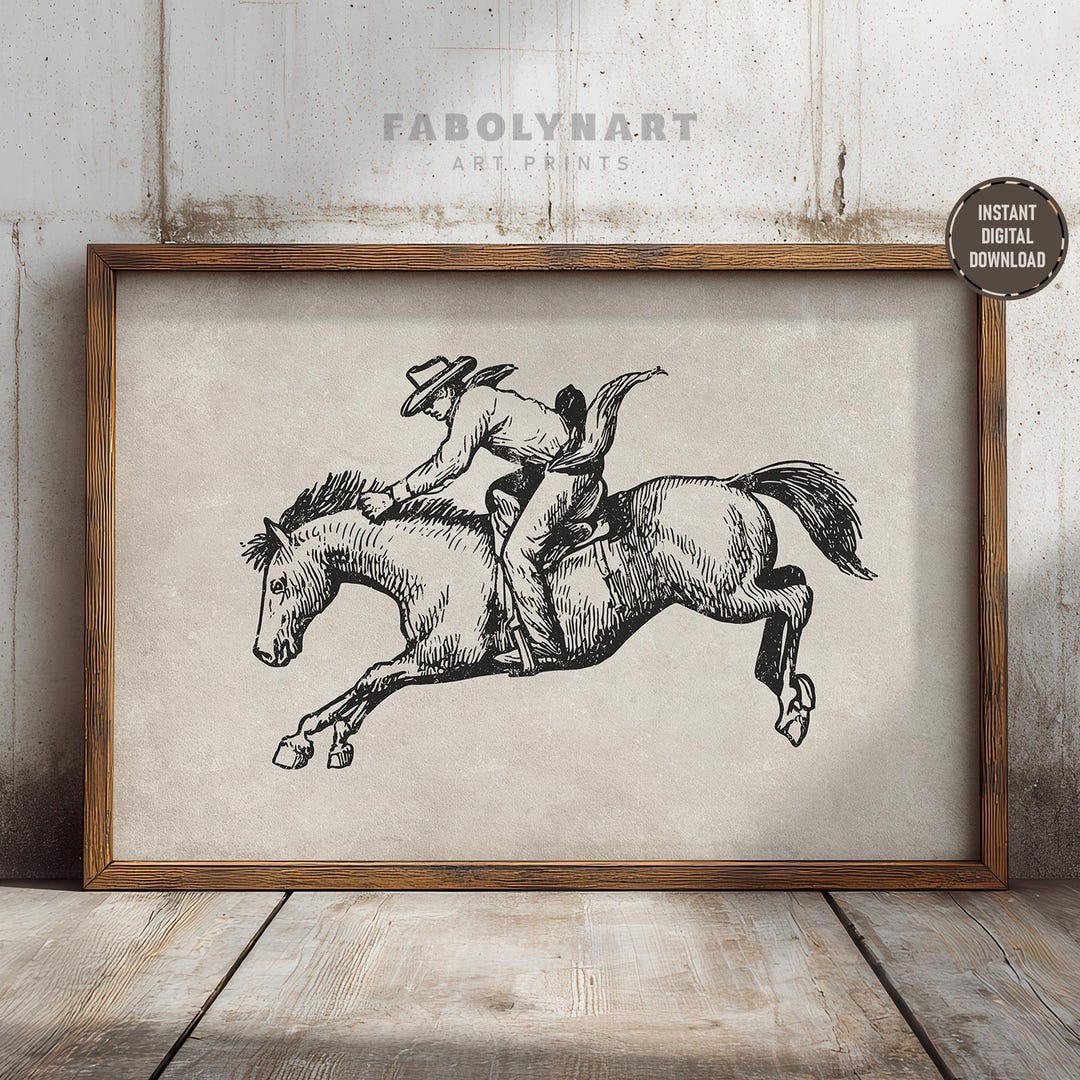 Printable Vintage Cowboy Wall Art, Neutral Retro Western Print, Rustic ...