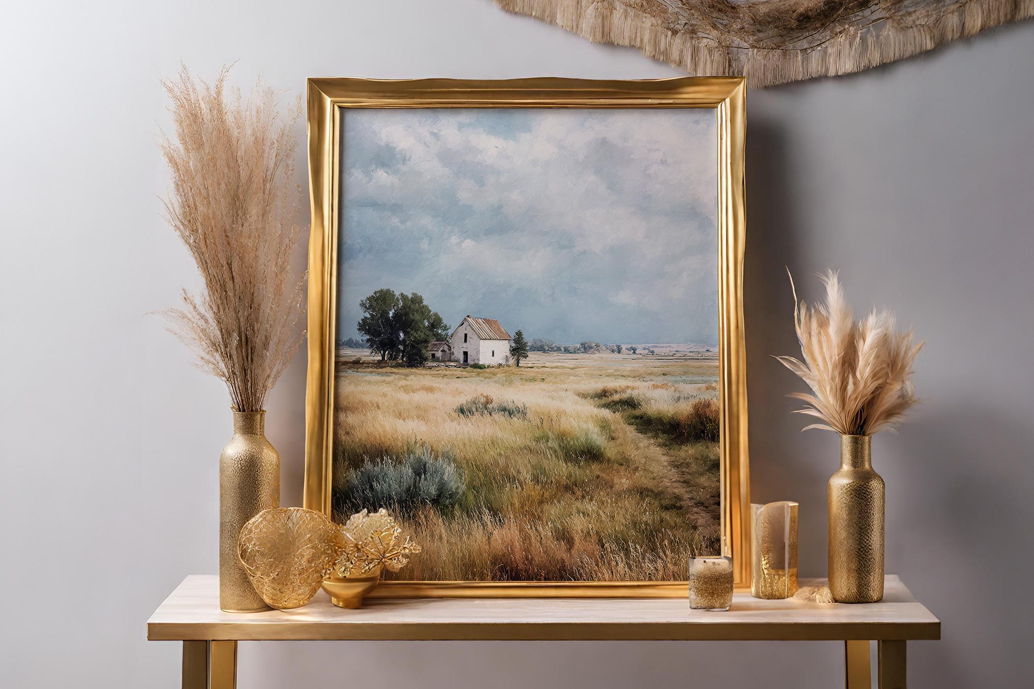 Printable Vintage Country Landscape Print, Farmhouse Wall Art, Rustic ...
