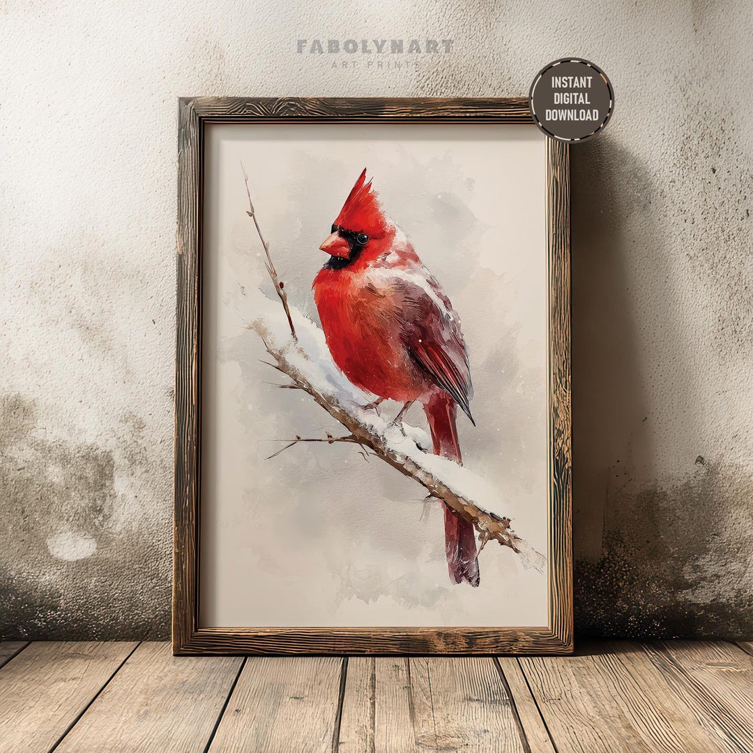 Printable Red Cardinal Print, Cozy Winter Wall Art, Cardinal Watercolor ...