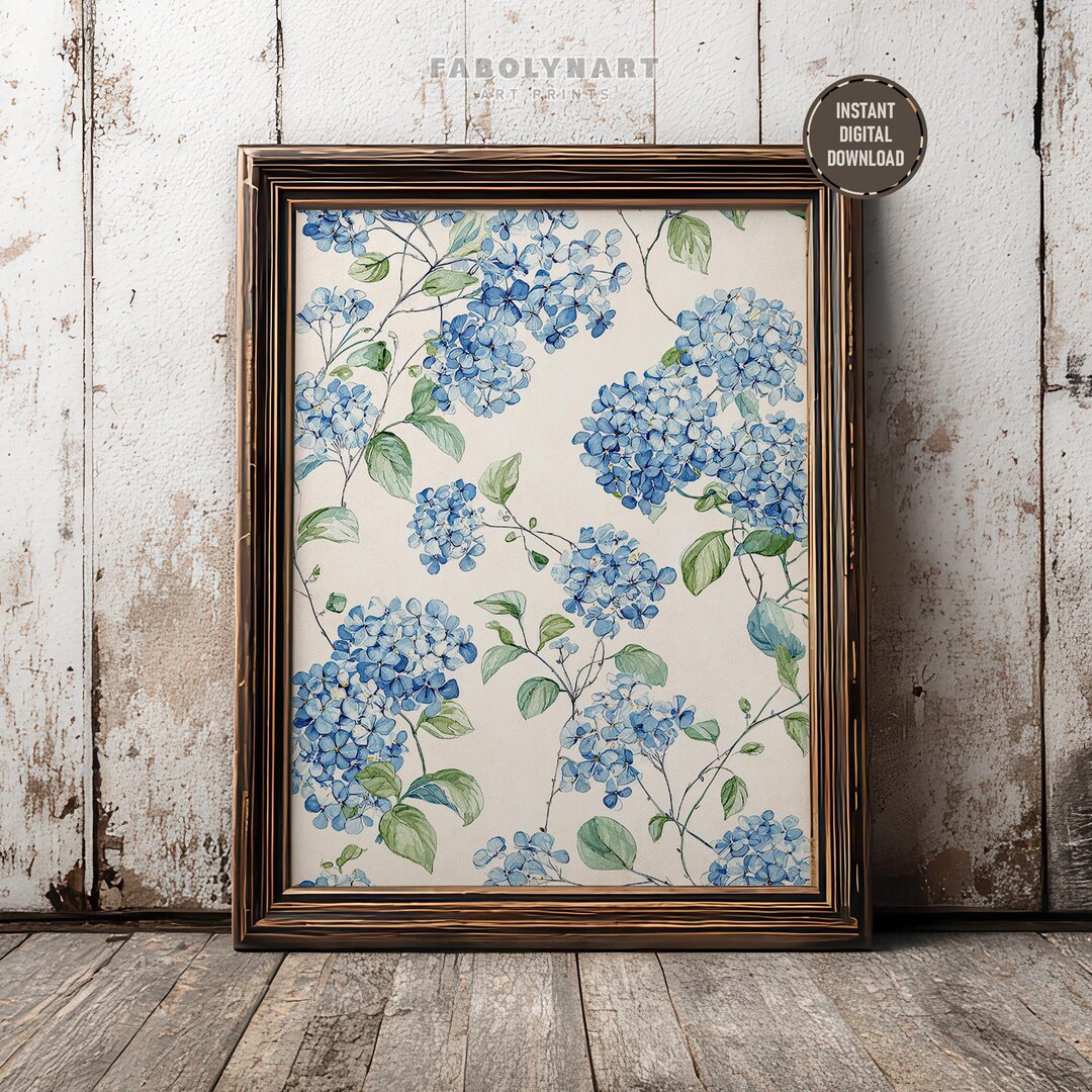 Printable Vintage Blue Hydrangeas Print, Rustic Hydrangeas Wall Art ...