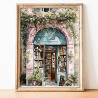 Pastel Watercolor Library Art Print: Woman Reading Nook (digital ...