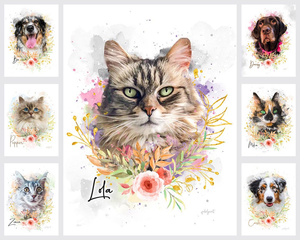Digital Cat Portrait Watercolor Custom Cat Portrait from | Etsy